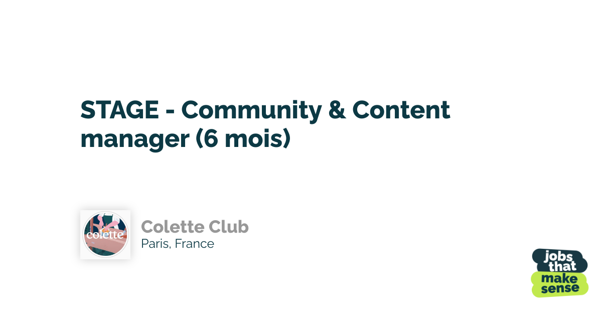 STAGE - Community & Content manager (6 mois) - Paris - Colette Club ...