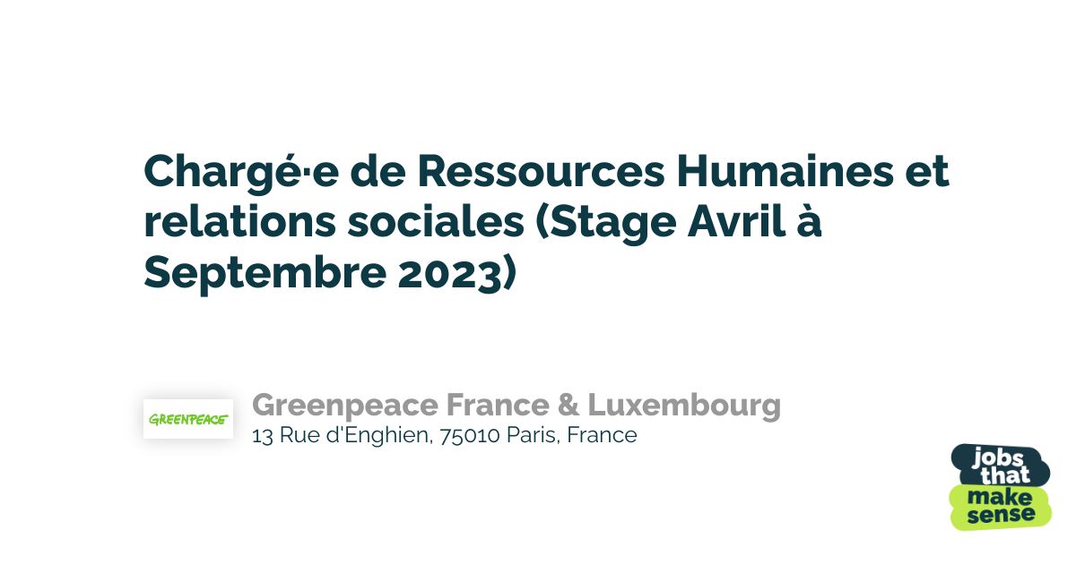Chargé·e de Ressources Humaines et relations sociales (Stage Avril à ...